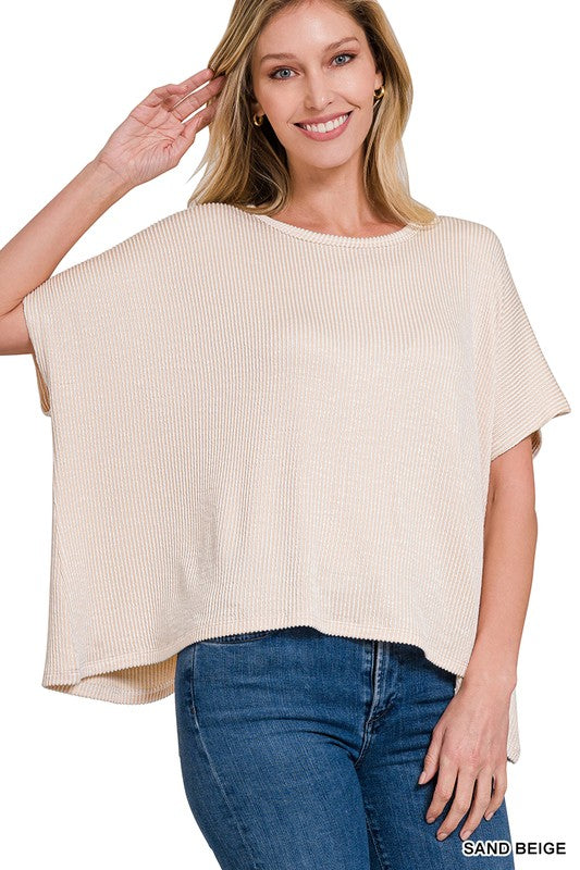 Striped Oversized Short Sleeve Top-Sand Beige – The King's Daughter ...