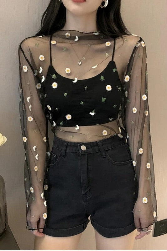 Daisy Mesh Sheer Layering Top – The King's Daughter Boutique