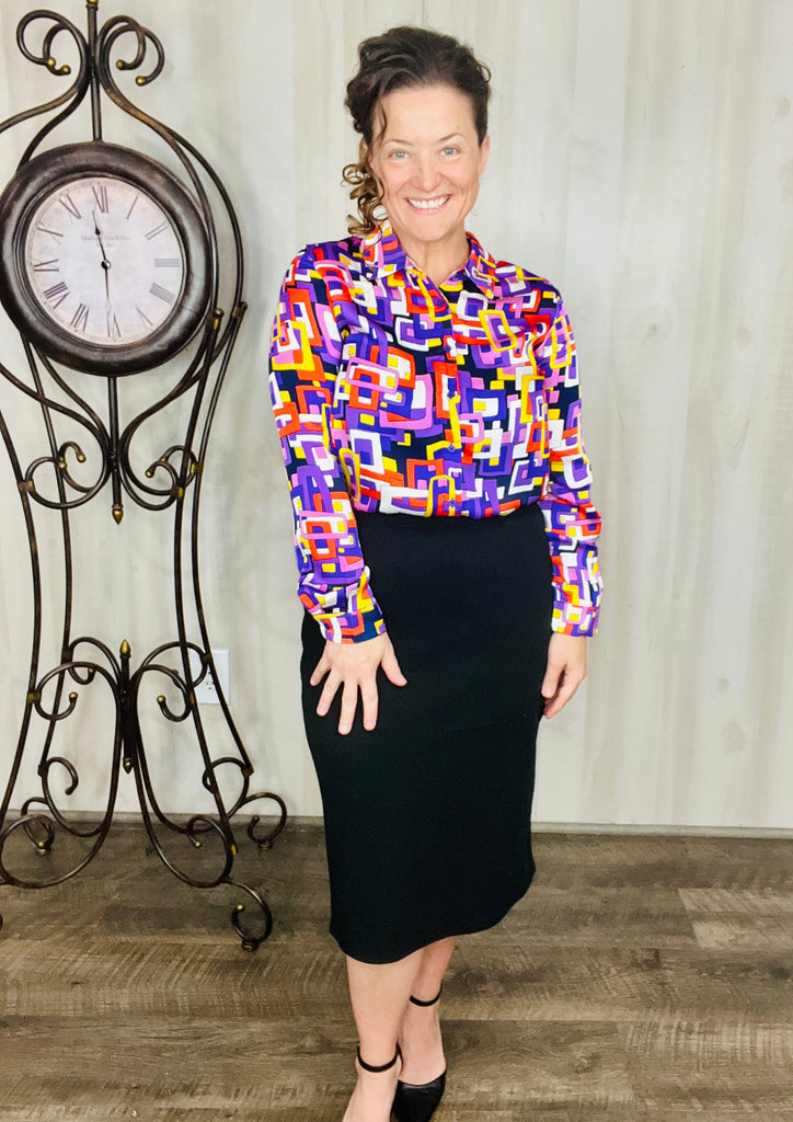 Kim Button Front Top-Purple Block – The King's Daughter Boutique