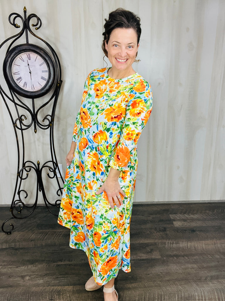 Brenda Rust & Blue Dress – The King's Daughter Boutique